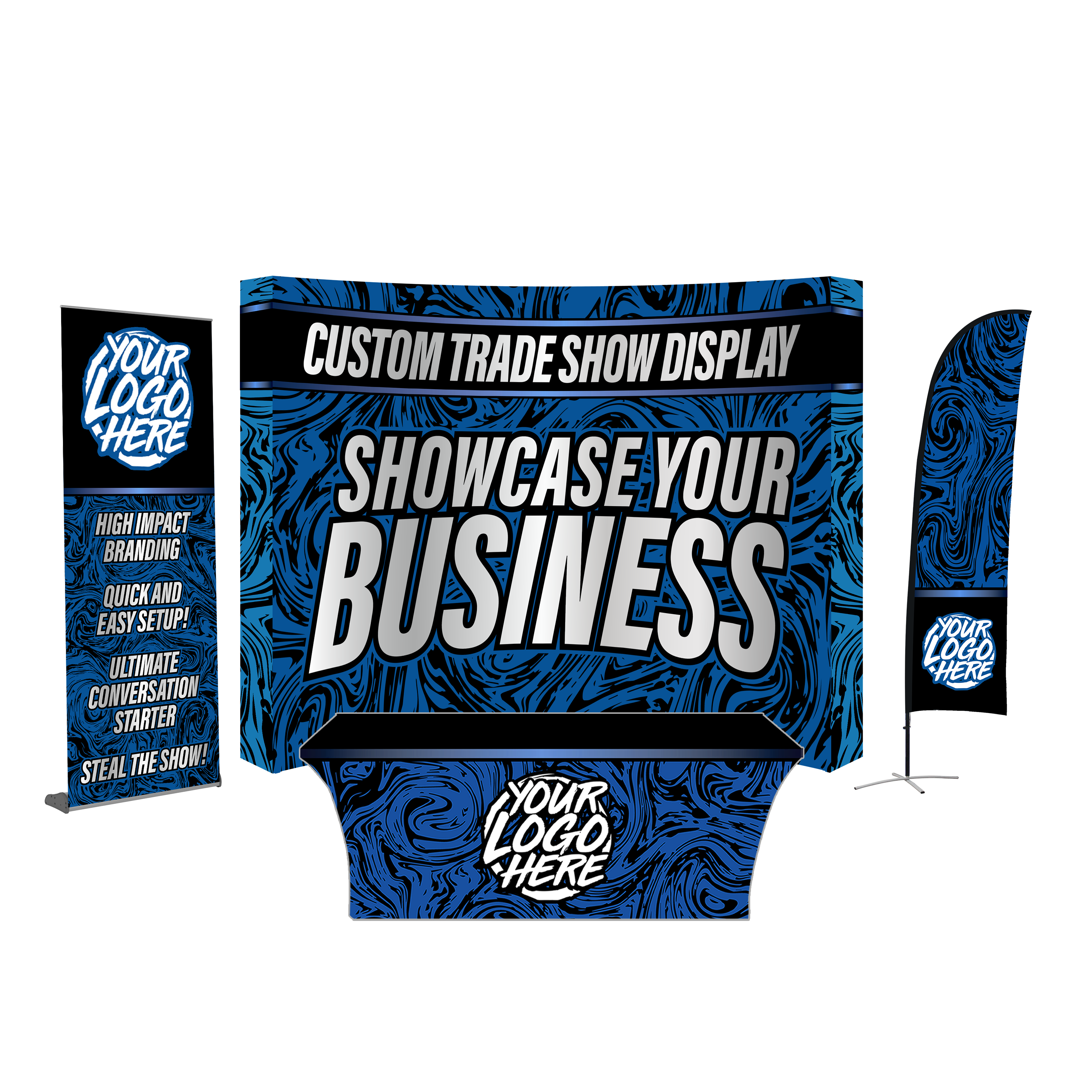10' Expo Bundle #3 - Curved Wall, Deluxe Banner & Flag – STX PROMO
