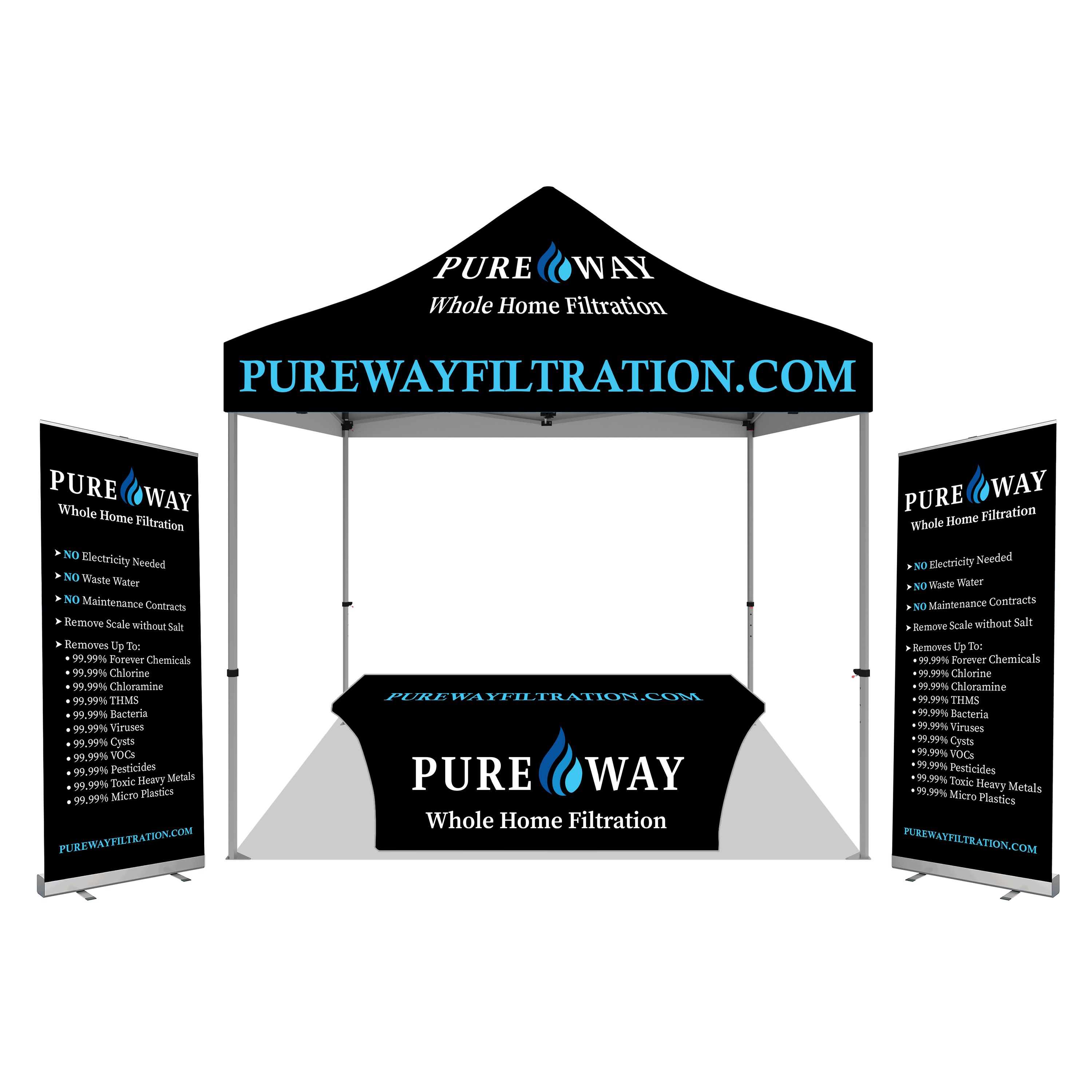Pureway 10' x 10' Custom Tent Kit - Table Cover & Banners Included ...