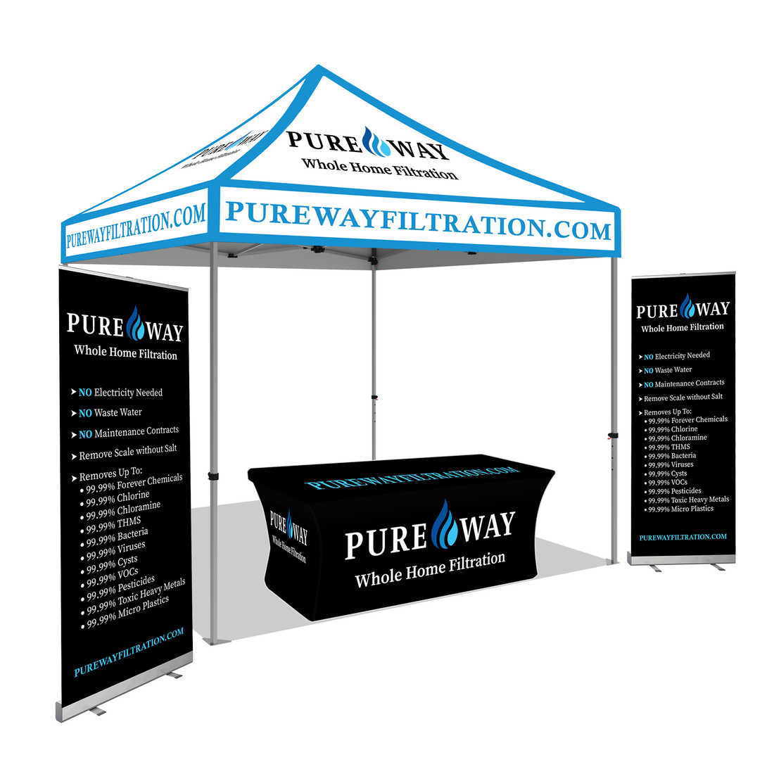 Pureway 10' x 10' Custom Tent Kit - Table Cover & Banners Included ...