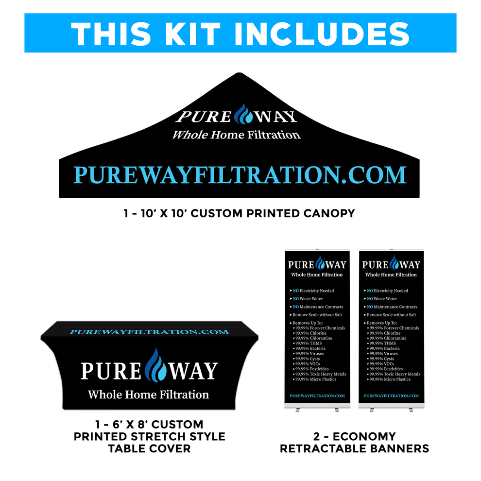 Pureway 10' x 10' Custom Tent Kit - Table Cover & Banners Included ...