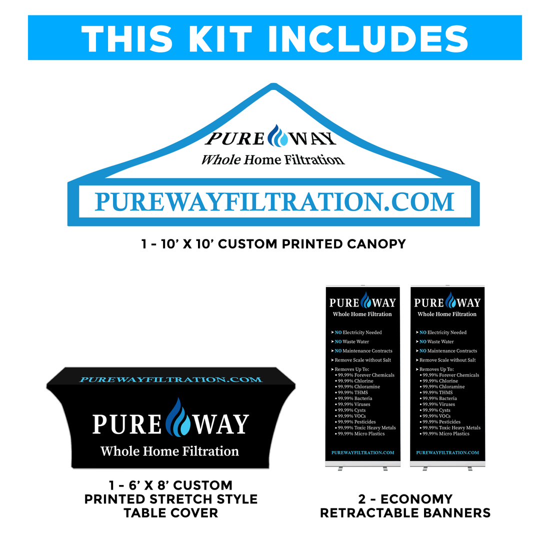 Pureway 10' x 10' Custom Tent Kit - Table Cover & Banners Included ...